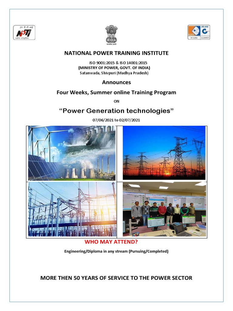 04 Weeks Summer online Training Programe on Power Genration ...