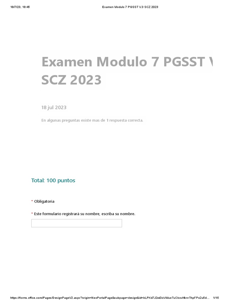 Examen Modulo 7 PGSST v.3 SCZ 2023 | PDF