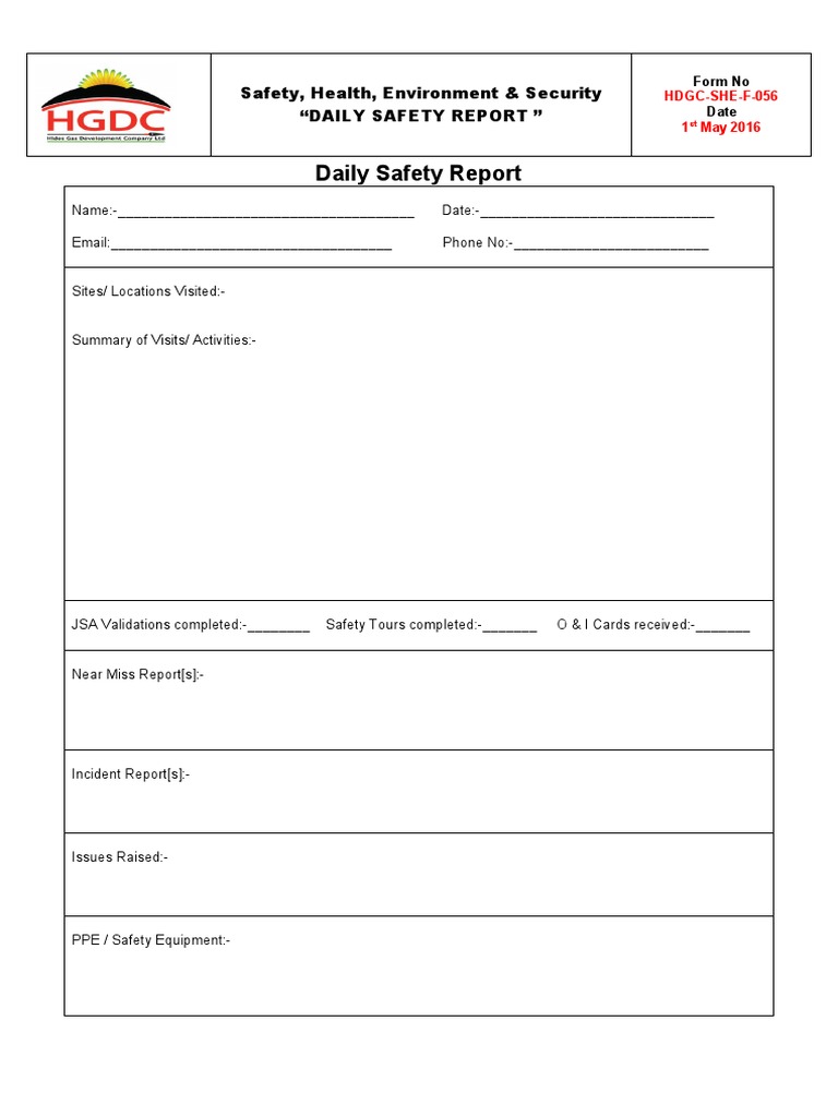 HGDC-SHE-F-056 Daily Safety Report | PDF