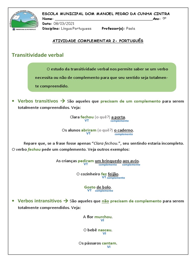 Atividade Complementar 9 Ano 08 03 21 Portugu S PDF | PDF | Rio