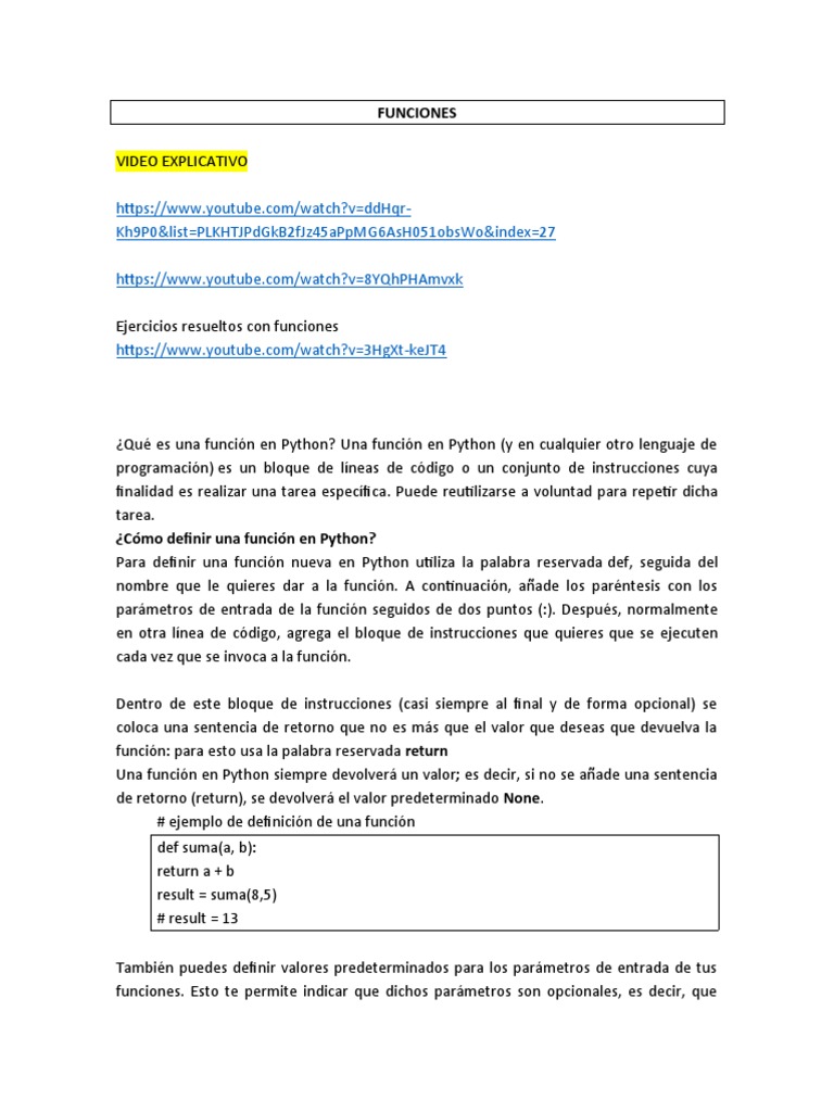 Funciones Pdf Python Lenguaje De Programación Función Matemáticas