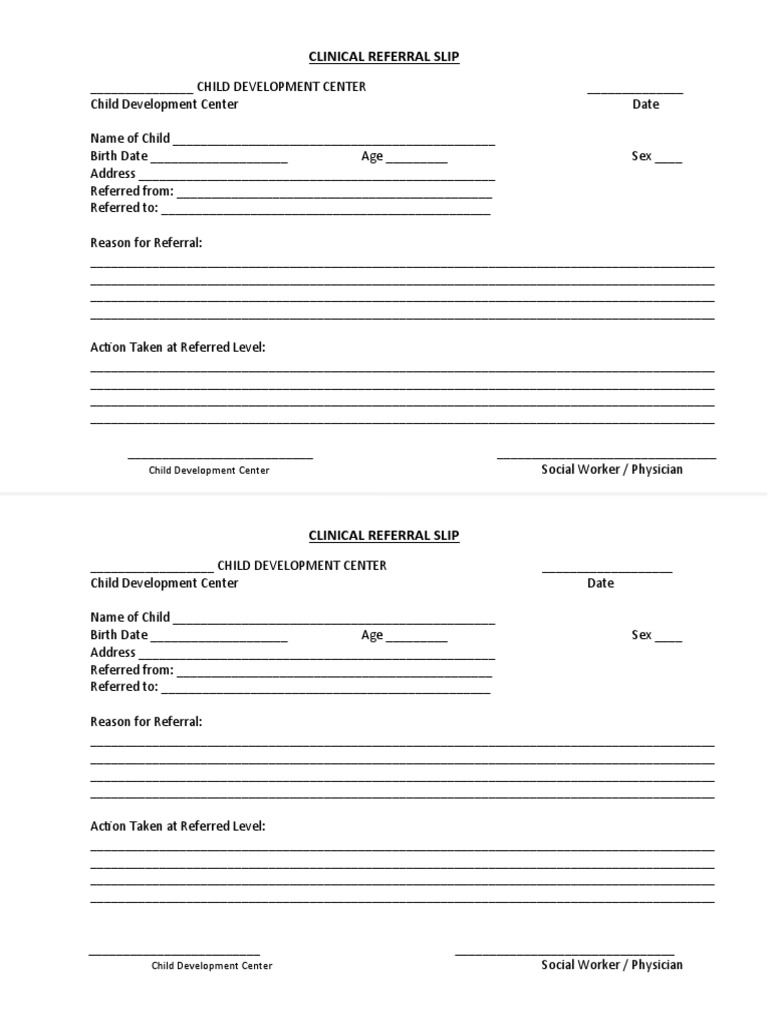 Clinical Referral Slip | PDF | Health Care | Social Programs