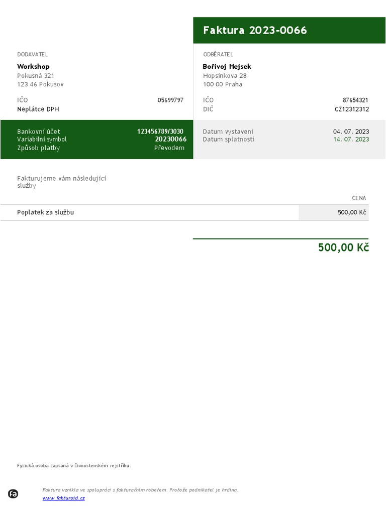 Vzor Faktury Ke Stazeni Neplatce | PDF