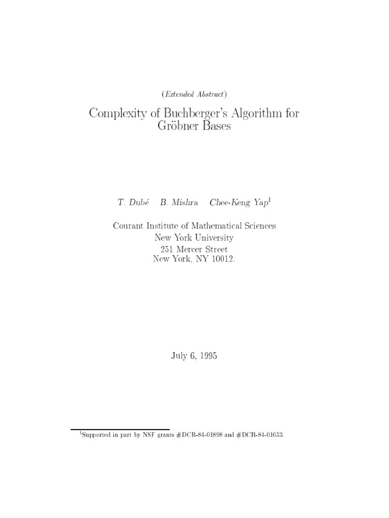 Preprint T Dubé Bud Mishra Chee Keng Yap Complexity Of Buchberger S Algorithm For