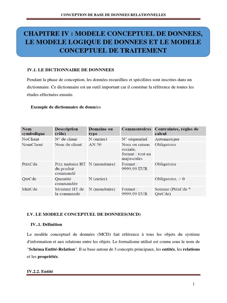 Cours Chapitre 4 MCD, MLD, MCT | PDF