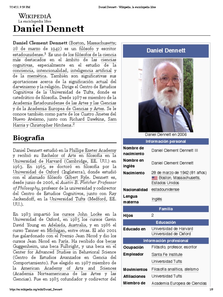 Daniel Dennett - Wikipedia, La Enciclopedia Libre | PDF
