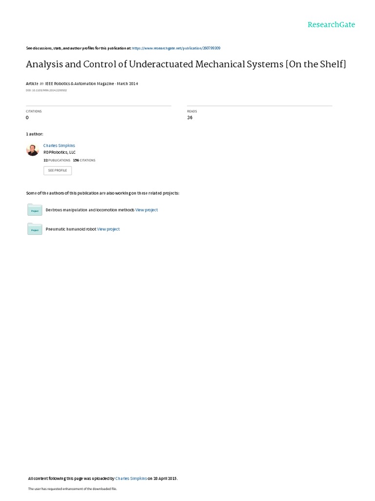 Analysis and Control of Underactuated Mechanical S | PDF | Robotics | Applied Mathematics