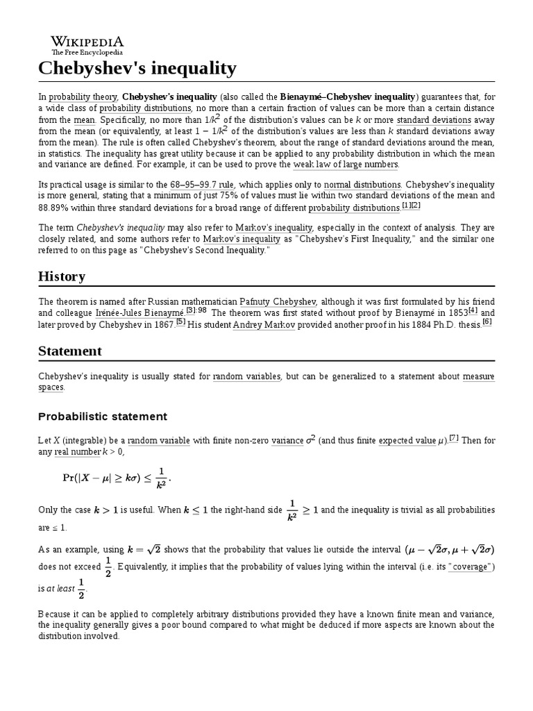 Chebyshev's Inequality | PDF