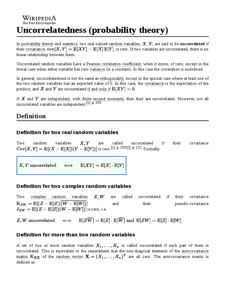 Uncorrelatedness (Probability Theory) | PDF | Covariance | Mathematics