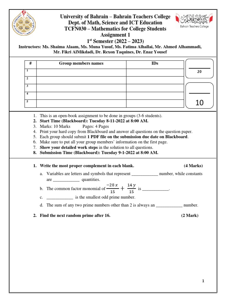 TCFN030 Assig.1.Final | PDF | Prime Number | Numbers