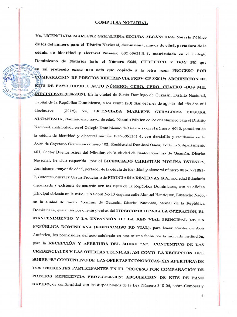 Compulsa Notarial Acto Apertura Sobre A Ref FRDV CP 08 2019 | PDF