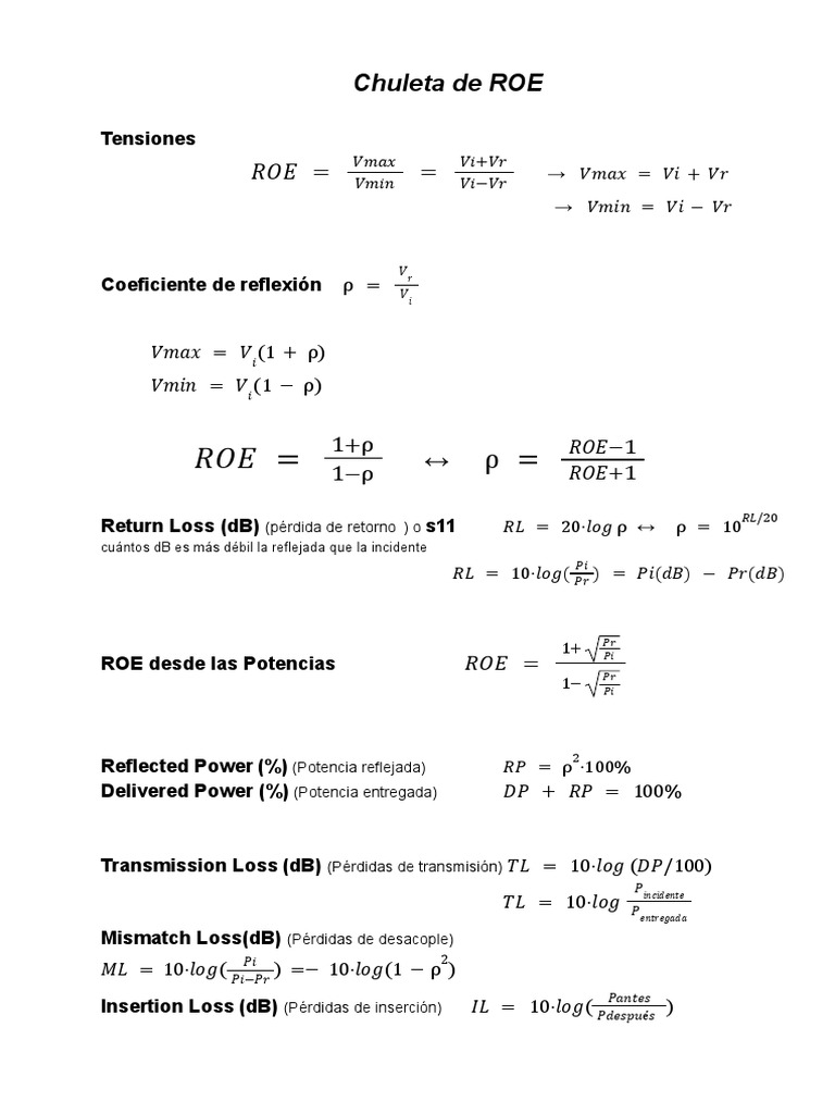 Fórmulas de ROE y Pérdidas en dB | PDF