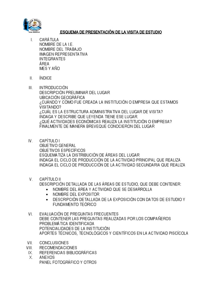 Esquema de Informe de Visita de Estudio | PDF