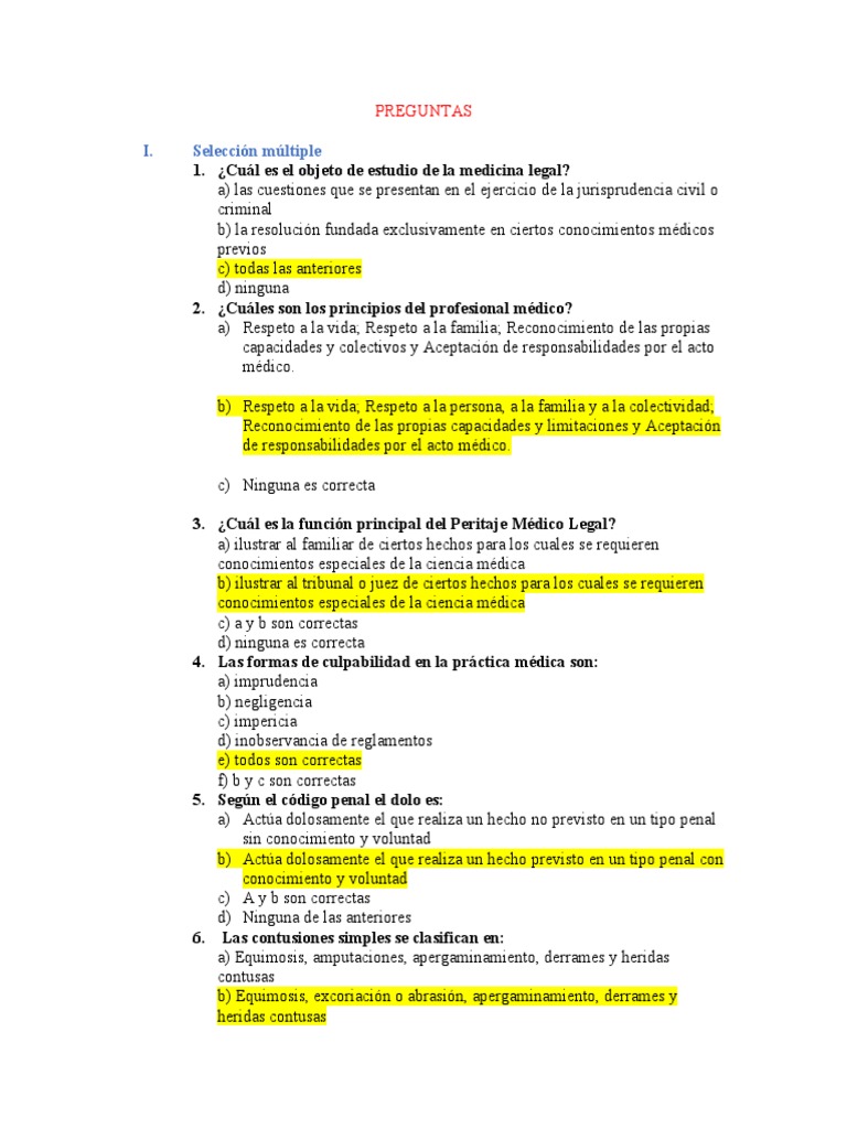 Banco de Preguntas Medicina Legal 1 | PDF | Medicina | Justicia