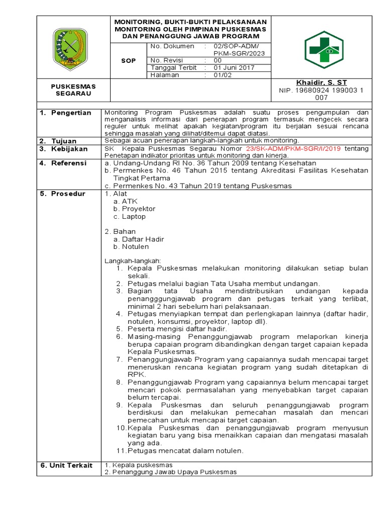 Contoh SOP Setelah Direvisi Pak Mul | PDF