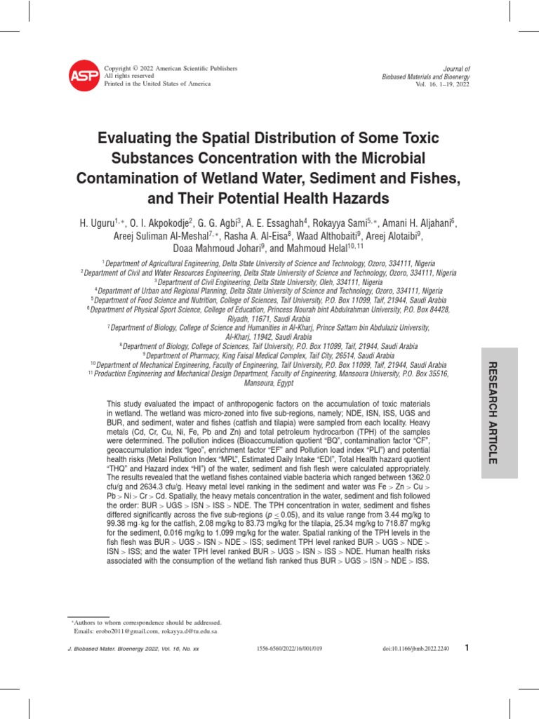 Evaluating The Spatial Distribution of Some Toxic Substances ... Evaluating The Spatial Distribution of Some Toxic Substances ...