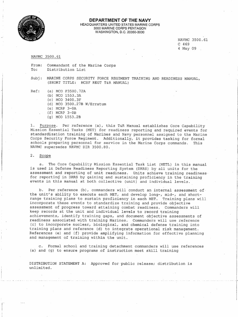 NAVMC - 3500.61 Marine Corps Security Force Regiment T&R Manual | PDF ...
