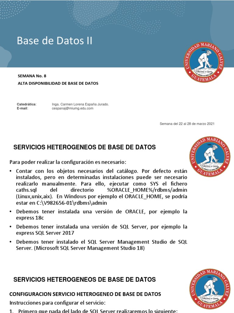 Configuración de Servicios heterogéneos BASES DE DATOS UMG | PDF | Servidor SQL de Microsoft | SQL