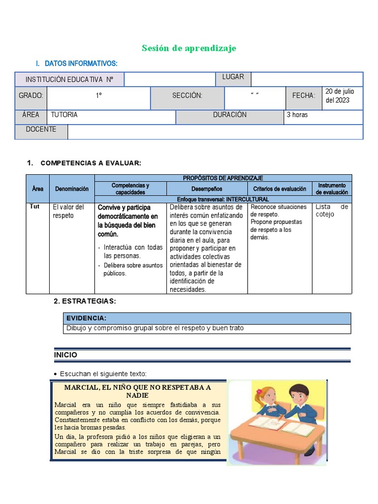 Cuadernillo De Tutoria De Primer Grado