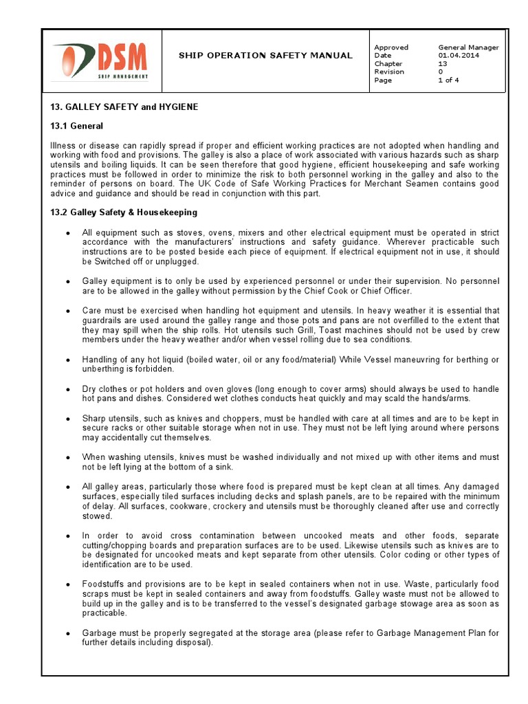 Galley Safety and Hygiene Guidelines | PDF