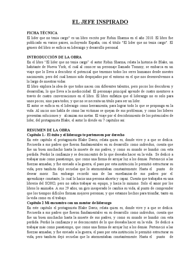 Resumen Del Libro El Lider Que No Tenia Cargo | PDF