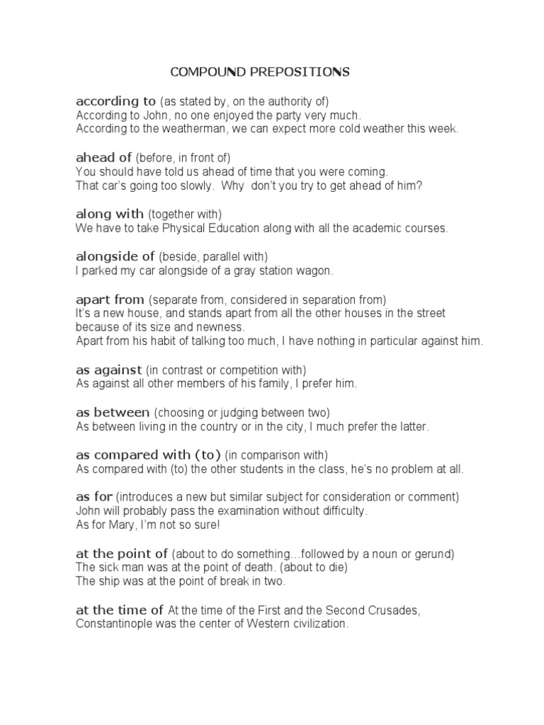 Compound Prepositions | PDF