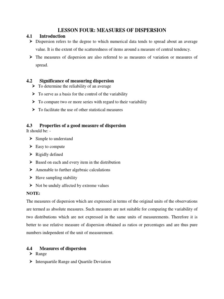 Lesson 4 - Measures of Dispersion | PDF