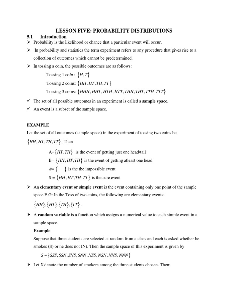 Lesson 5 - Probability Distributions | PDF | Probability Distribution | Variance