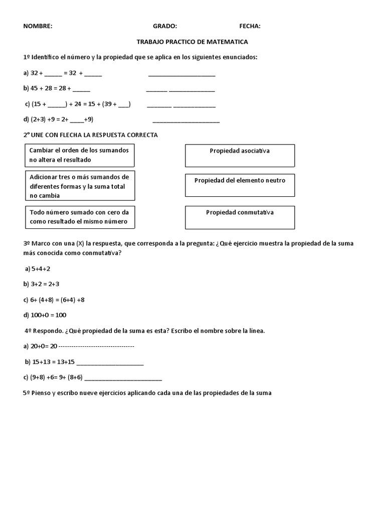 Evaluacion Matematica Propiedad Suma | PDF | Tecnología