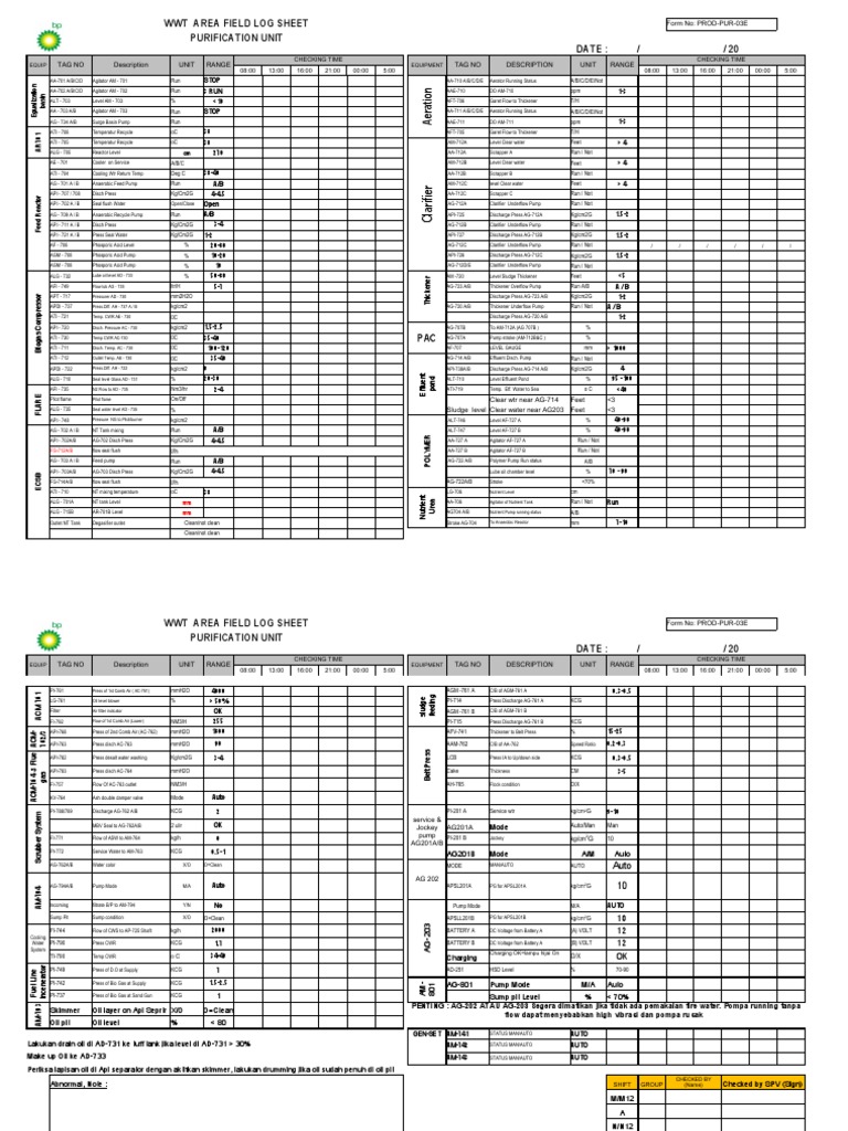 Field Logsheet WWT Ecsb Update | PDF