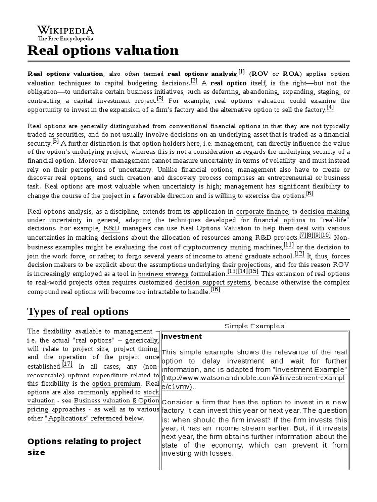 Real Options Valuation | PDF