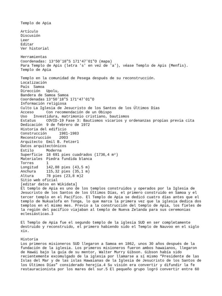 Templo de Apia | PDF | La Iglesia de Jesucristo de los Santos de los Últimos Días | Movimiento ...