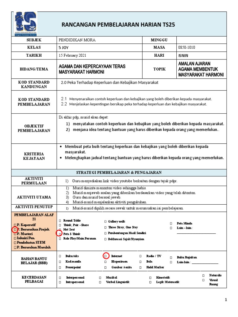 RPH P.moral Tahun 5 | PDF