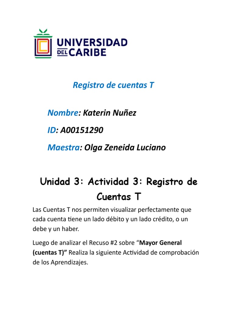 Registro de Cuentas T: Actividad 3 | PDF | Finanzas y dinero