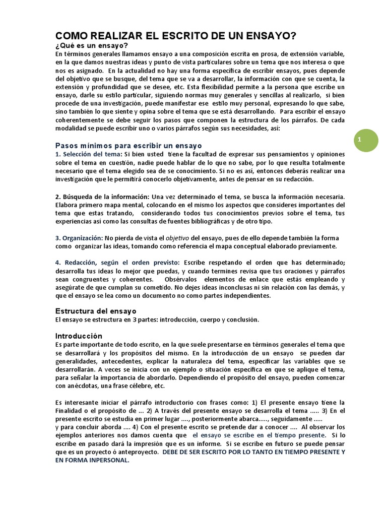 Como Realizar El Escrito de Un Ensayo | PDF | Ensayos