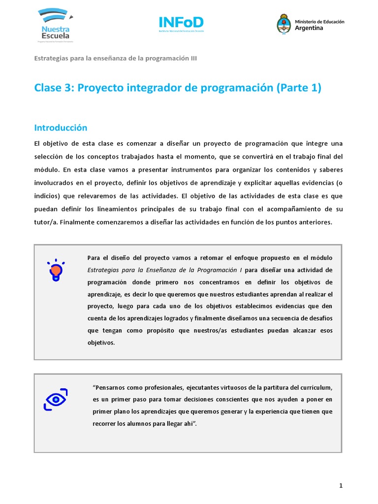 AET05 Clase 3 - Proyecto Integrador de Programacion Parte 1 | PDF