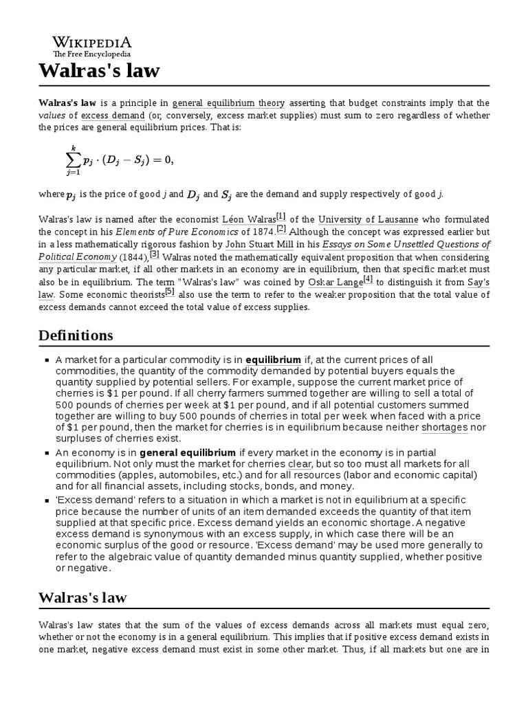Walras's Law | PDF