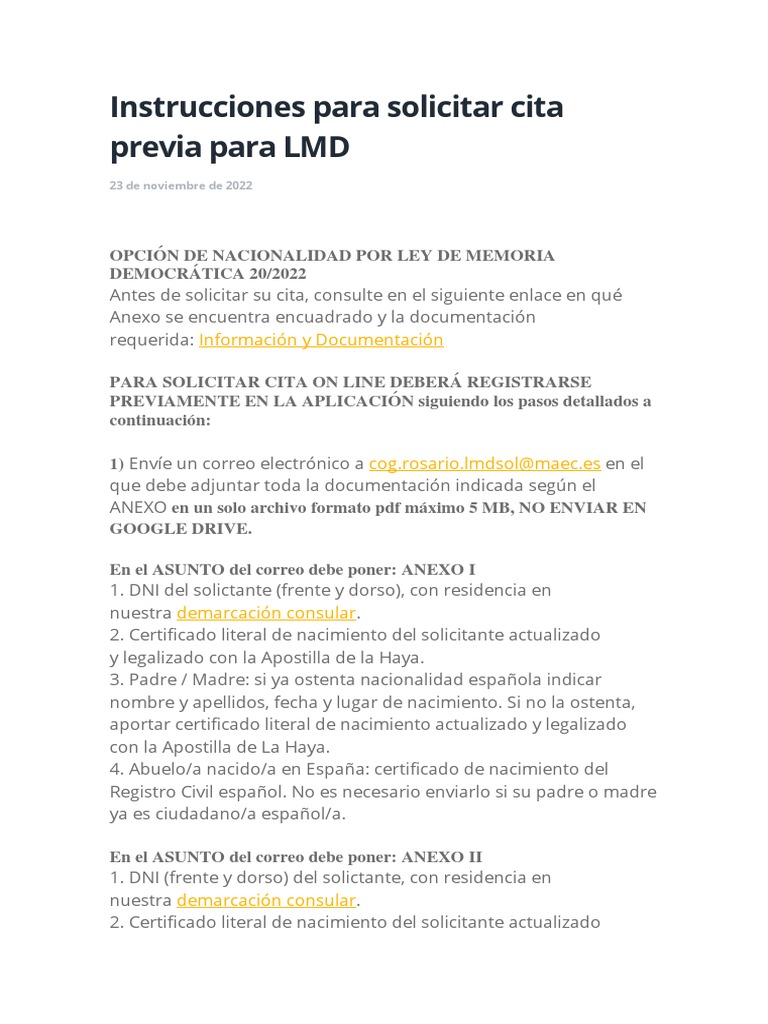Instrucciones para Solicitar Cita Previa para LMD | PDF