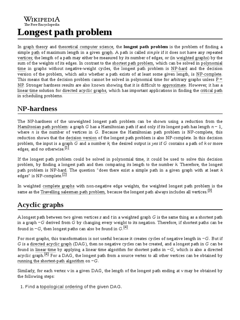 Longest Path Problem | PDF | Computational Complexity Theory | Computational Problems