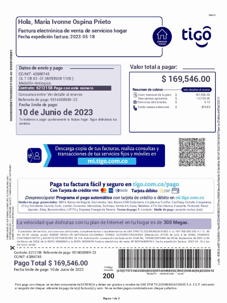 Factura Tigo Une | Descargar gratis PDF | Industrias de servicio | Business