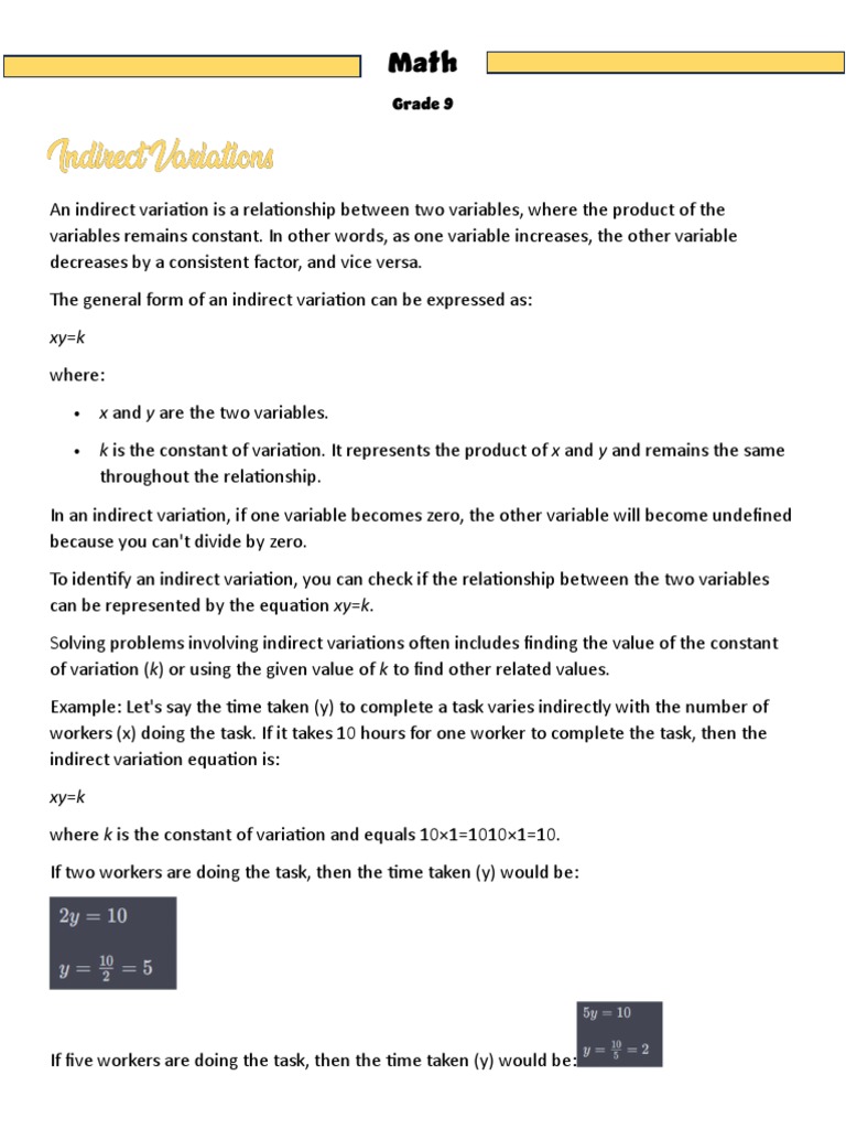 Indirect Variation | PDF