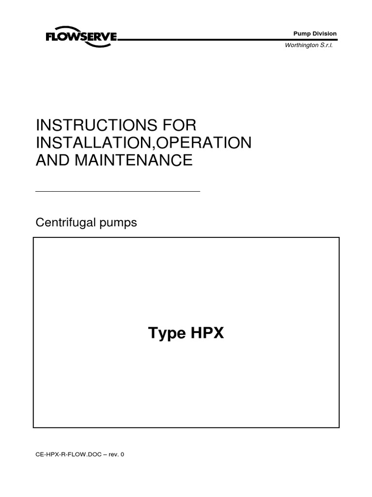 Instructions For Installation, Operation and Maintenance: Type HPX | PDF