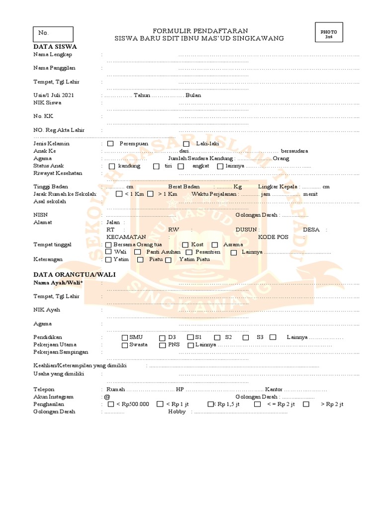 Formulir Siswa Baru Manual Cetak 2021 Pdf