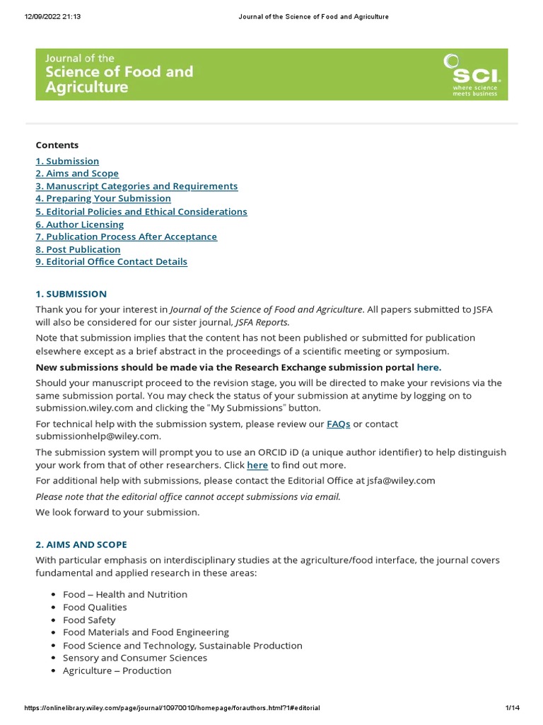 Journal of The Science of Food and Agriculture | PDF | Open Access ...