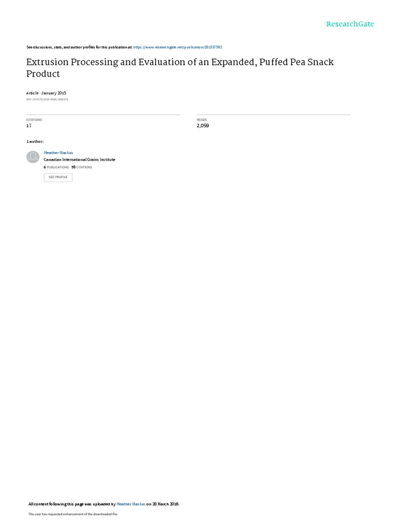 Extrusion Processing and Evaluation of An Expanded | PDF