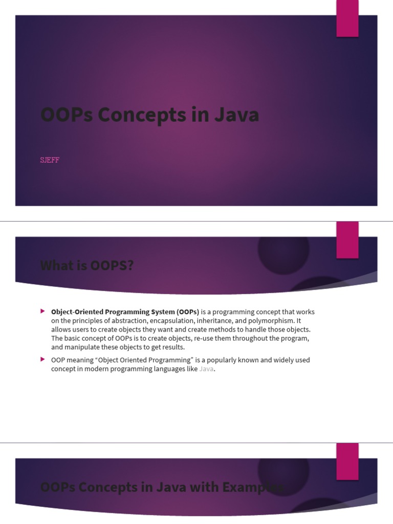OOPs Concepts in Java | PDF | Object Oriented Programming | Class ...