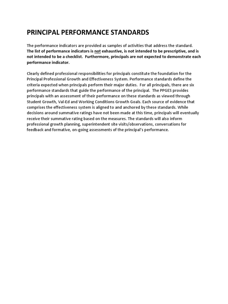 Principal Performance Standards | PDF | Educational Assessment | Teachers