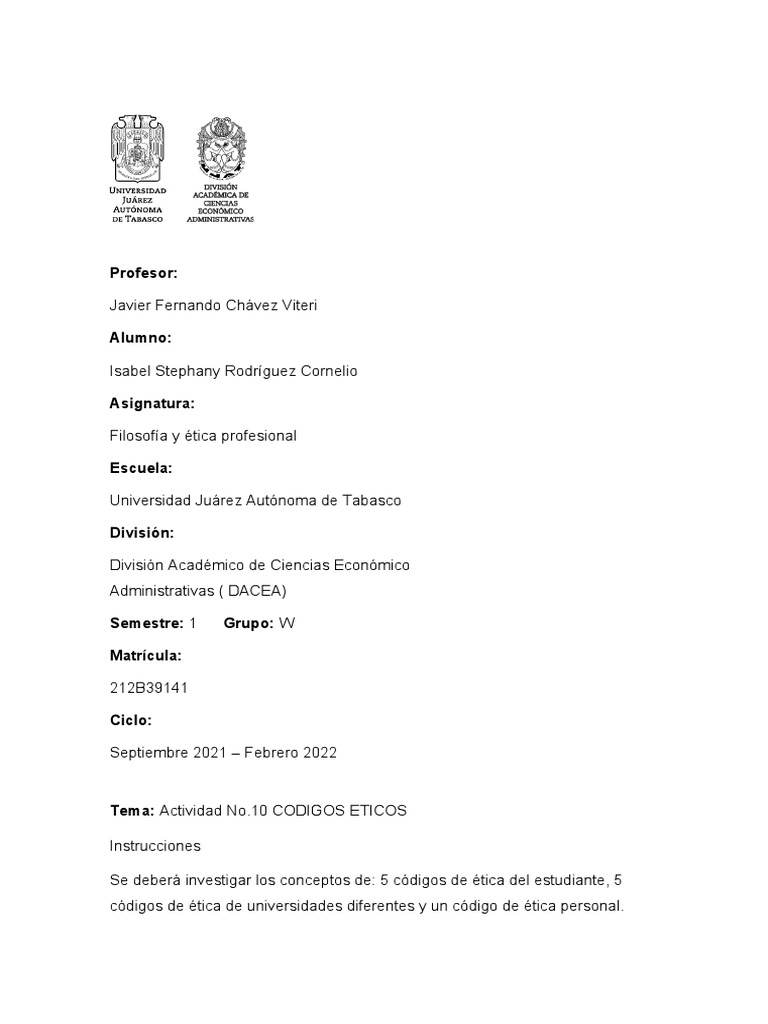 Actividad No.10 Codigos Eticos | PDF