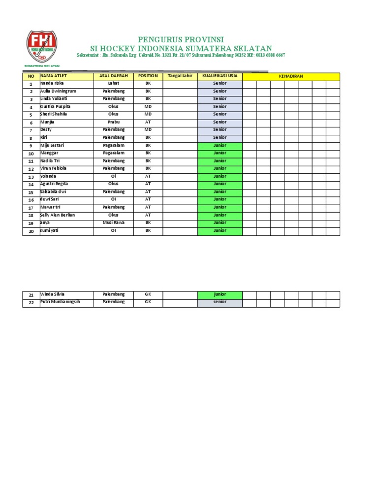 Data Atlet Hoki Putri Prapon | PDF