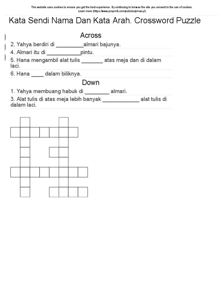 Kata Sendi Nama Dan Kata Arah. Crossword Puzzle - ProProfs | PDF